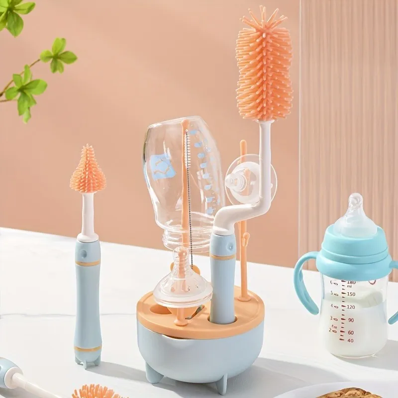 Portable 6 in 1 Baby Bottle Cleaner Set with Drying Rack, 2 Silicone ...